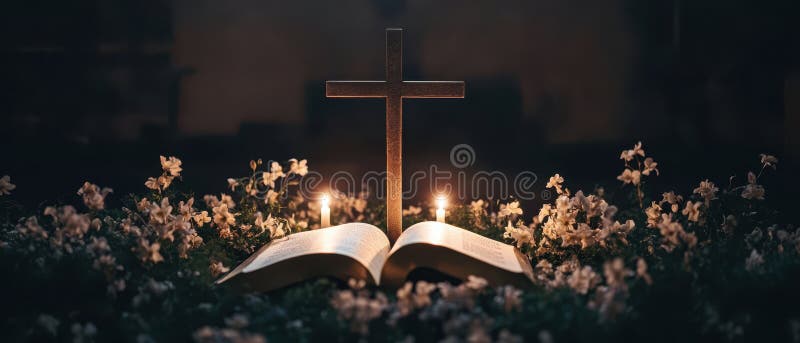 A Cross and an Open Book are Placed in a Field, Symbolizing Faith and ...
