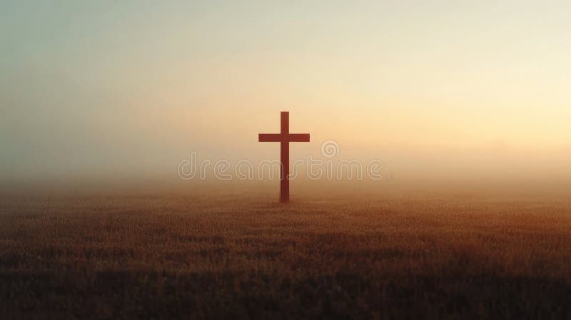 Cross in Open Field with Sunrise, Easter Tranquility and Hope. Easter ...