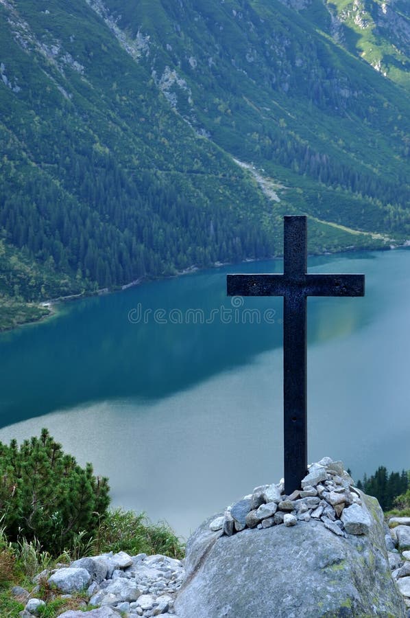 Cross over lake stock image. Image of stream, cross, polish - 26512983