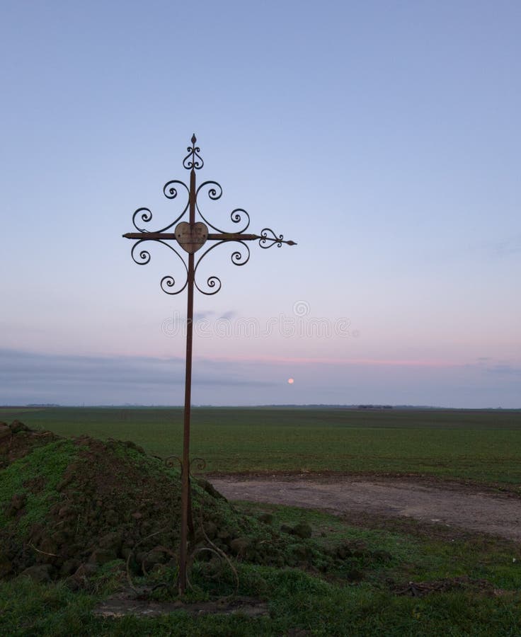 Cross Over Sunset with Sunrays Stock Photo - Image of natural, christ ...
