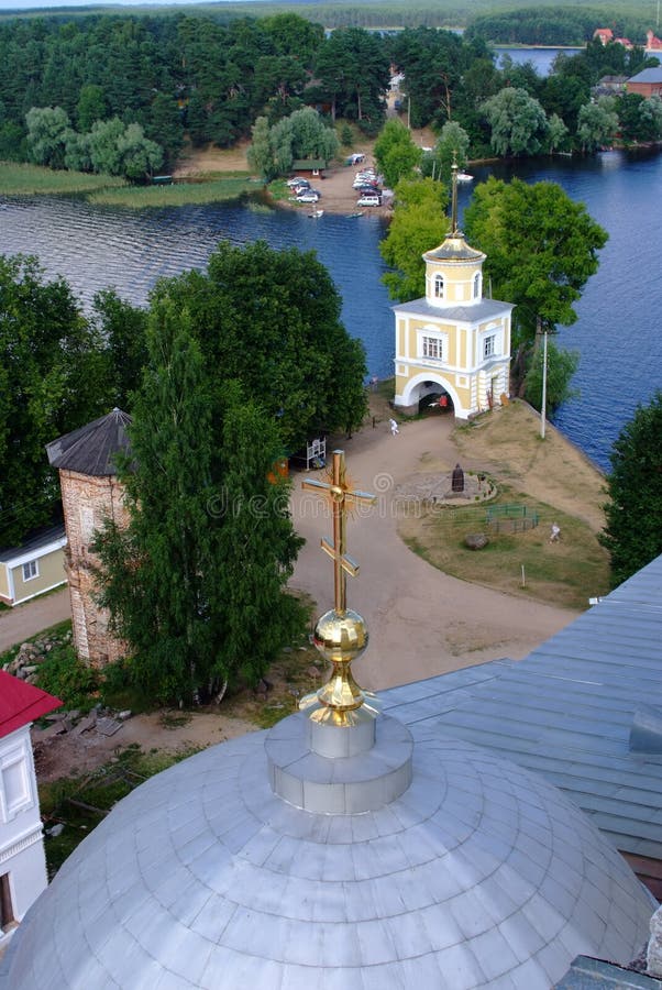 Cross over the water. stock photo. Image of gate, monastery - 95293714