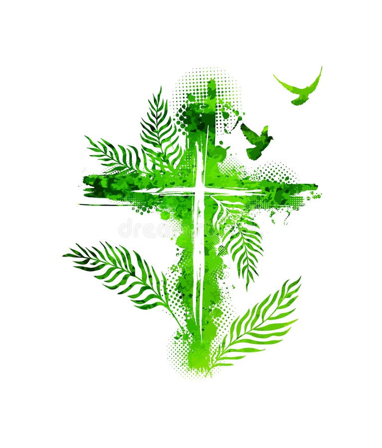 Cross with Palm Leaves. Hand Drawn Stock Vector - Illustration of ...