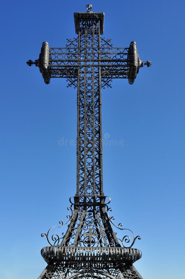 Cross in Perspective on Blue Sky Stock Photo - Image of calvary, faith ...