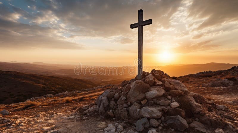 A cross on a pile of rocks stock illustration. Illustration of symbol ...