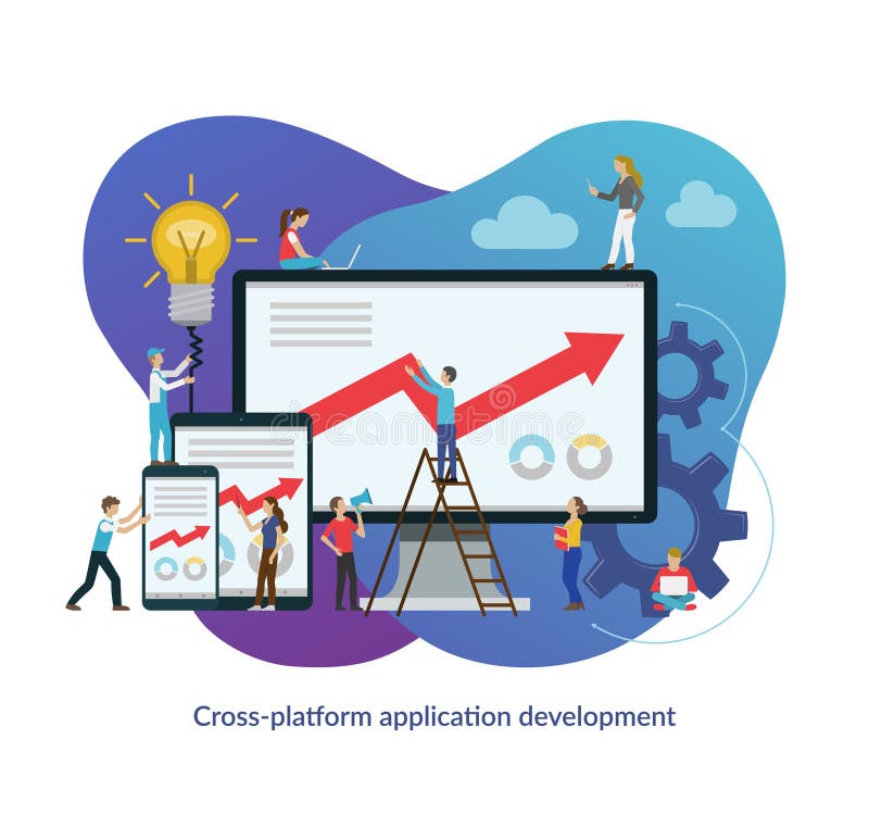 Cross Platform App Development Process Concept. Flat Design Vector ... Cross Platform App Development Process Concept. Flat Design Vector ...