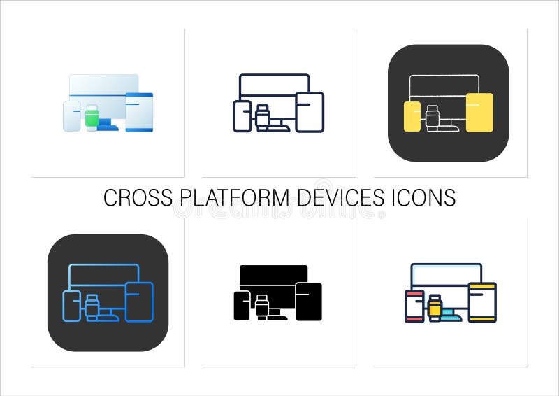 Cross Platform Devices Icons Set Stock Vector - Illustration of ...