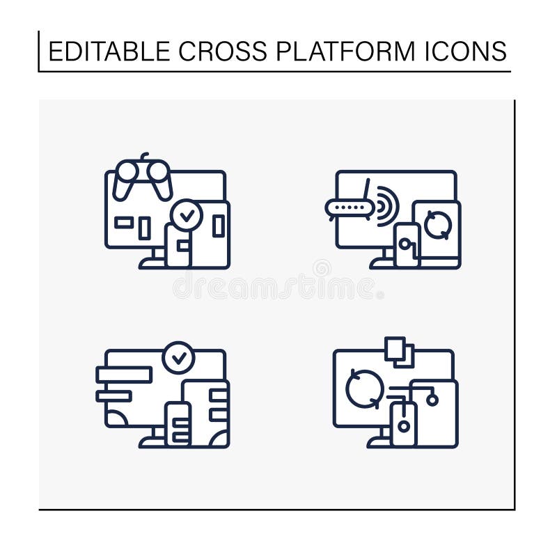 Cross Platform Line Icons Set Stock Vector - Illustration of developer ...