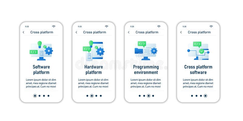 Cross Platform Onboarding Mobile App Screens Stock Vector - Illustration of information, online ...