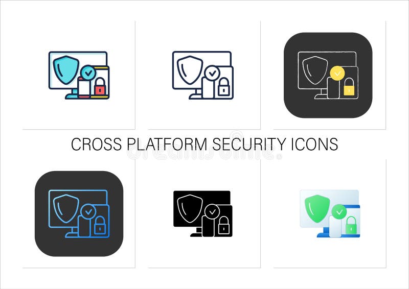 Cross Platform Security Icons Set Stock Vector - Illustration of ...