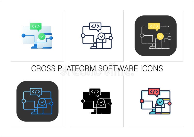 Cross Platform Software Icons Set Stock Vector - Illustration of environment, technology: 224119058