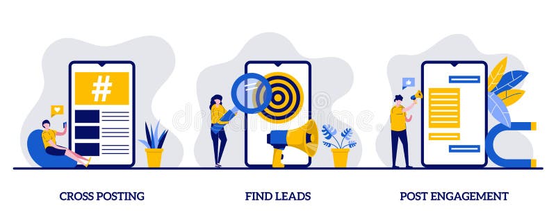 Cross-posting, Find Leads, Post Engagement Concept with Character ...