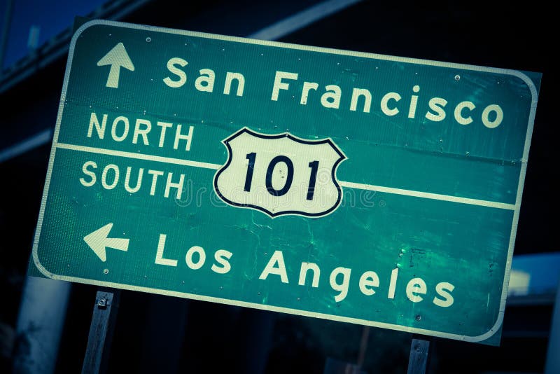 Cross Processed Highway 101 Sign in Southern California Stock Photo ...