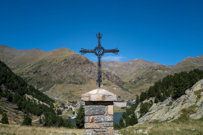 A Cross in the Pyrenees in Spain Stock Image - Image of farm, cirque ...