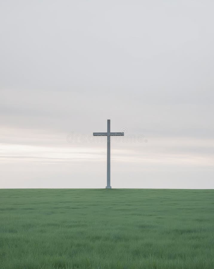 Cross in a Quiet Field Under Overcast Sky. Stock Image - Image of flip ...