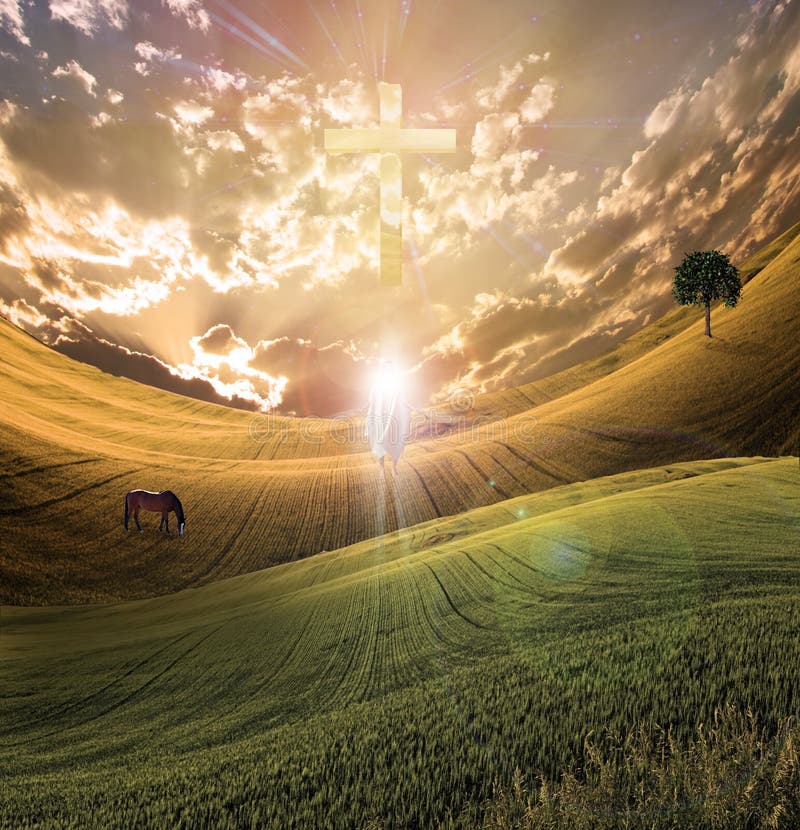 Cross Radiates Light in Sky Stock Illustration - Illustration of faith ...