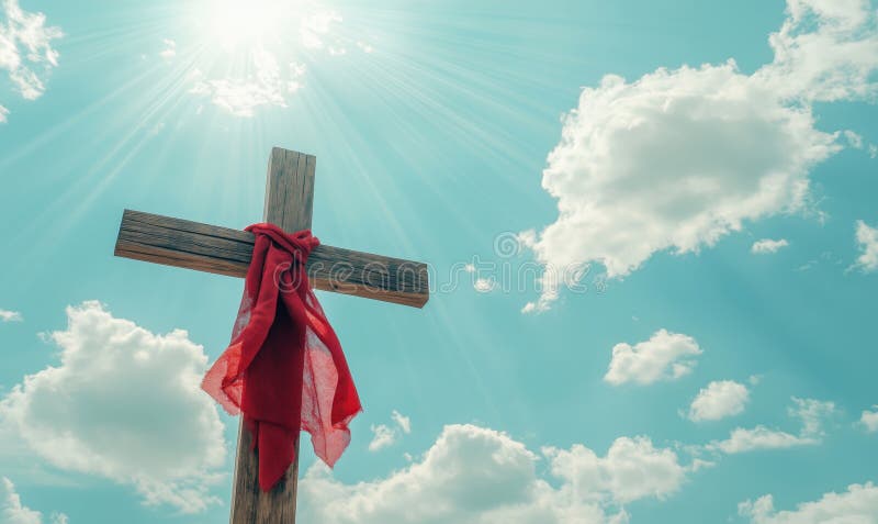 Cross with Red Cloth Against Blue Sky Stock Image - Image of ...