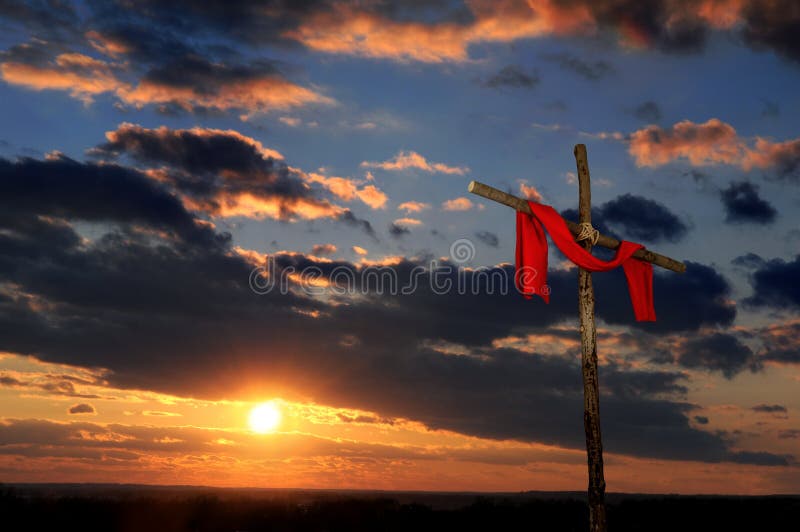 Cross Over Sunset With Sunrays Stock Photo - Image of religion, prayer ...