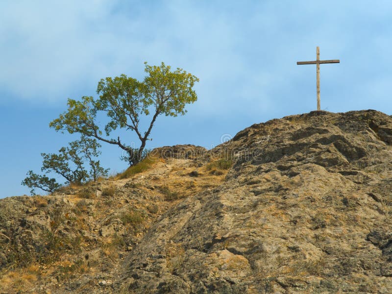 Cross on rock stock image. Image of christianity, obsolete - 3238957