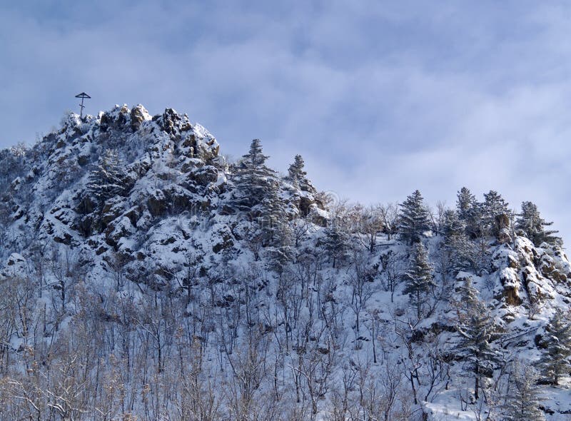 Cross on rocks stock image. Image of nature, beauty, frost - 22825583