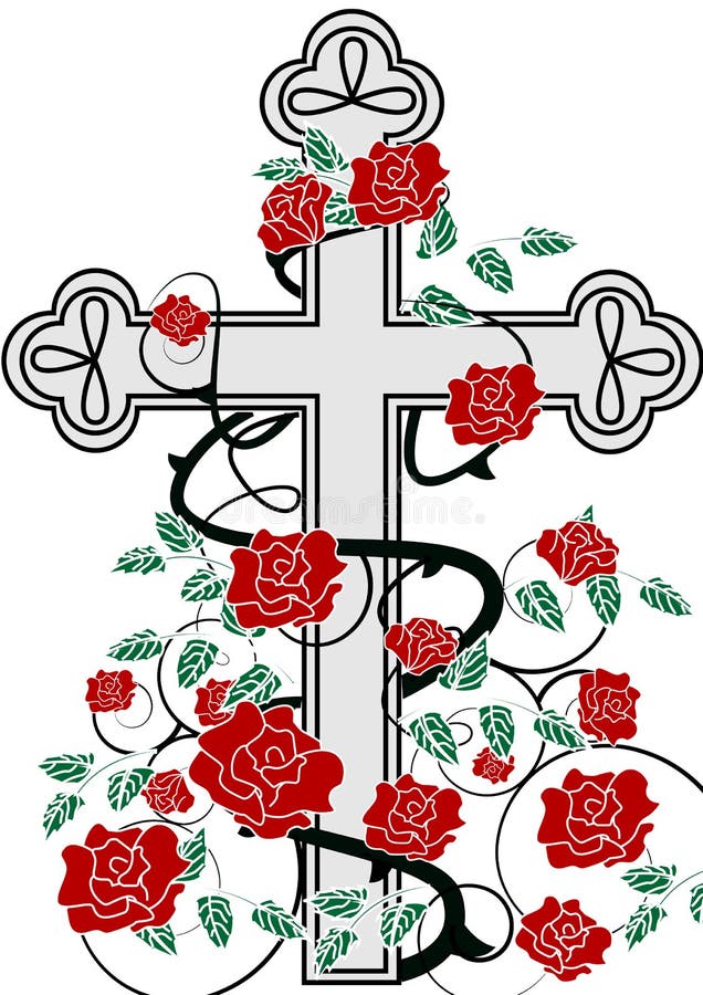 Roses Crucifix Design Crown Roses Heart Stock Illustration ...