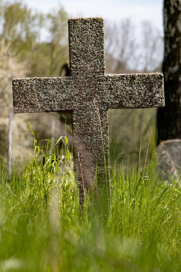 A Cross at Rural Cemetery with Green Grass Stock Image - Image of tomb ...