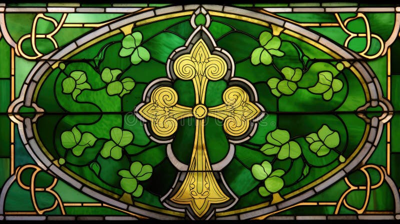 Cross Saint Patrick Stained Glass Stock Illustration - Illustration of ...