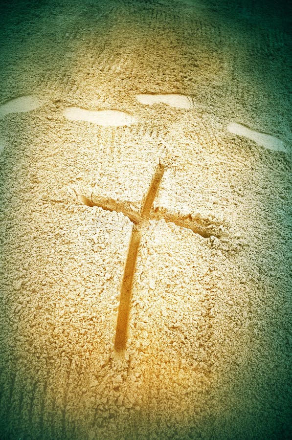 Cross in sand stock image. Image of meditation, leave - 43707785