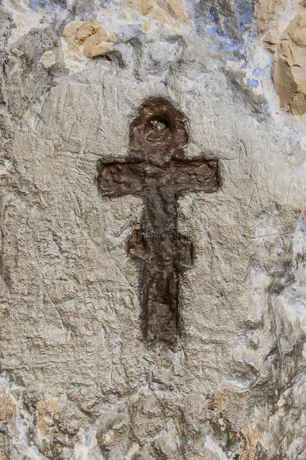 Cross Sculptured in the Rock Stock Photo - Image of russian, hermit ...