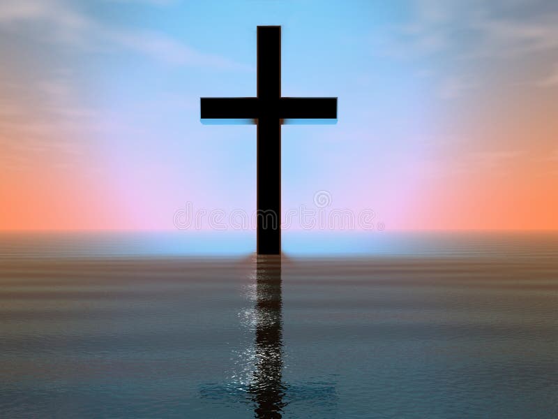 Cross in the sea stock illustration. Illustration of clouds - 4846560