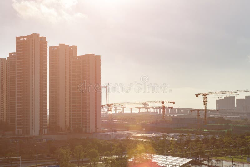 Cross-sea Bridge Under Construction in Morning Horizontal Composition ...