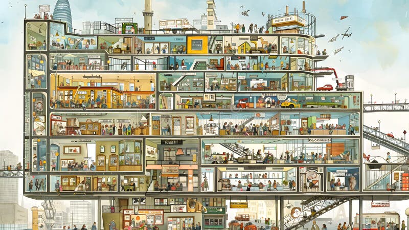 Cross-Section of a Bustling Modern Office Building Stock Photo - Image ...