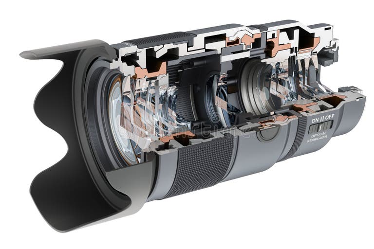 Cross Section of Camera Lens View, 3D Rendering Stock Illustration ...