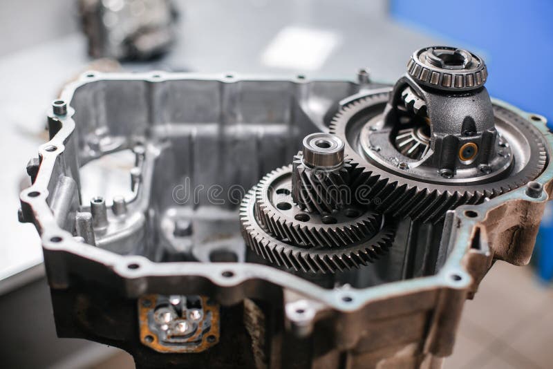 Cross-section of a Car Gearbox. Mechanic Work in the Garage Stock Image ...