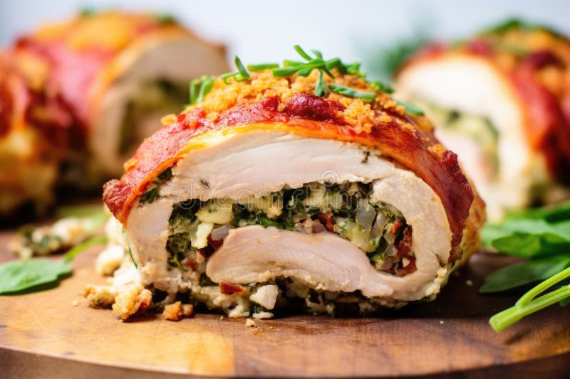 Cross-section of Cooked Stuffed Chicken Revealing Stuffing Stock Image ...