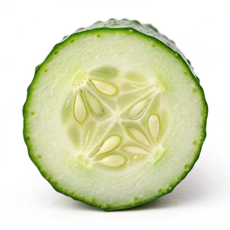 Cross-section of a Cucumber Highlighting Texture and Seeds Stock ...