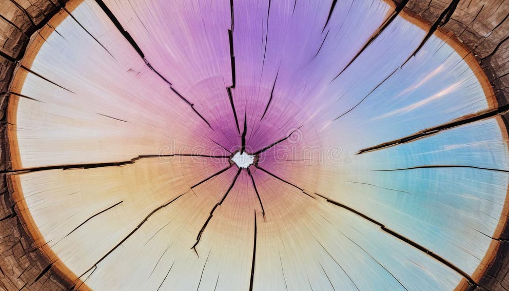 Cross Section of a Cut Wood Tree Trunk Slice with Wavy Pattern Cracks ...
