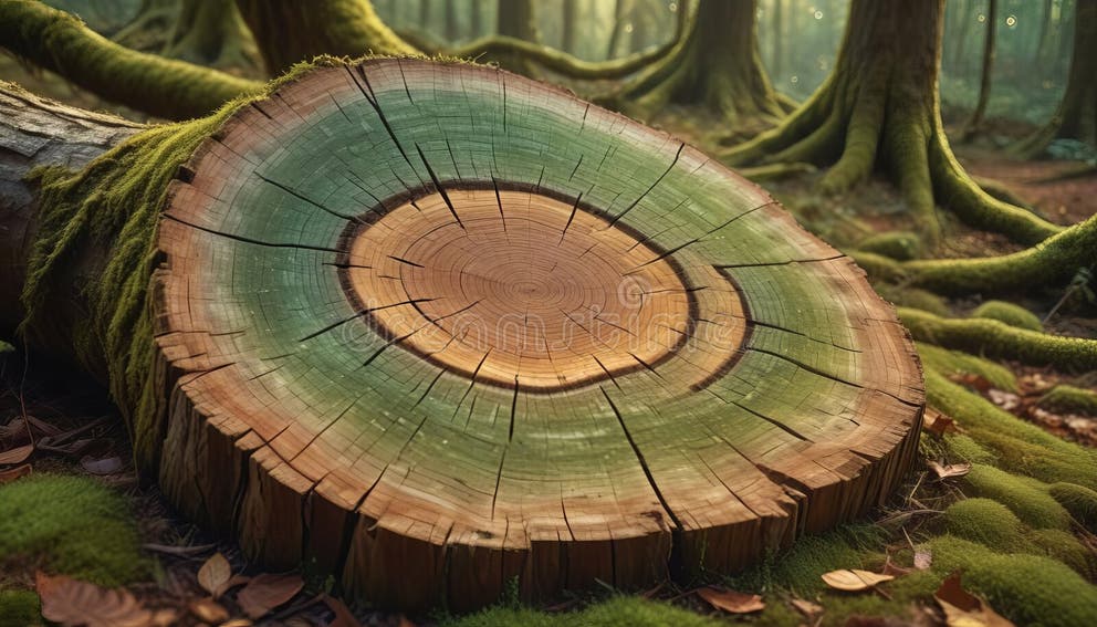 Cross Section of a Cut Wood Tree Trunk Slice with Wavy Pattern Cracks ...