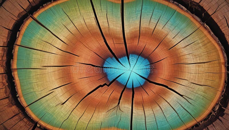 Cross Section of a Cut Wood Tree Trunk Slice with Wavy Pattern Cracks ...