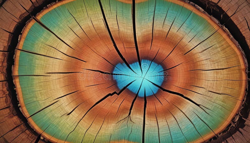 Cross Section of a Cut Wood Tree Trunk Slice with Wavy Pattern Cracks ...