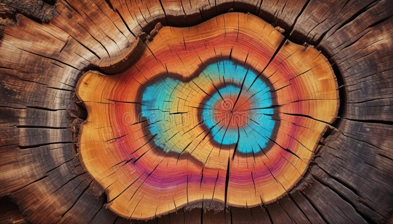 Cross Section of a Cut Wood Tree Trunk Slice with Wavy Pattern Cracks ...