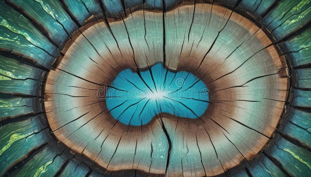 Cross Section of a Cut Wood Tree Trunk Slice with Wavy Pattern Cracks ...
