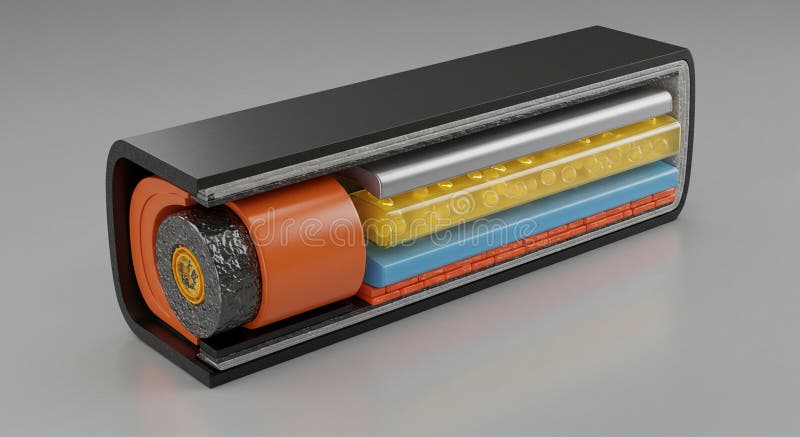 Cross-section of a Cylindrical Battery Reveals Layers of Different ...