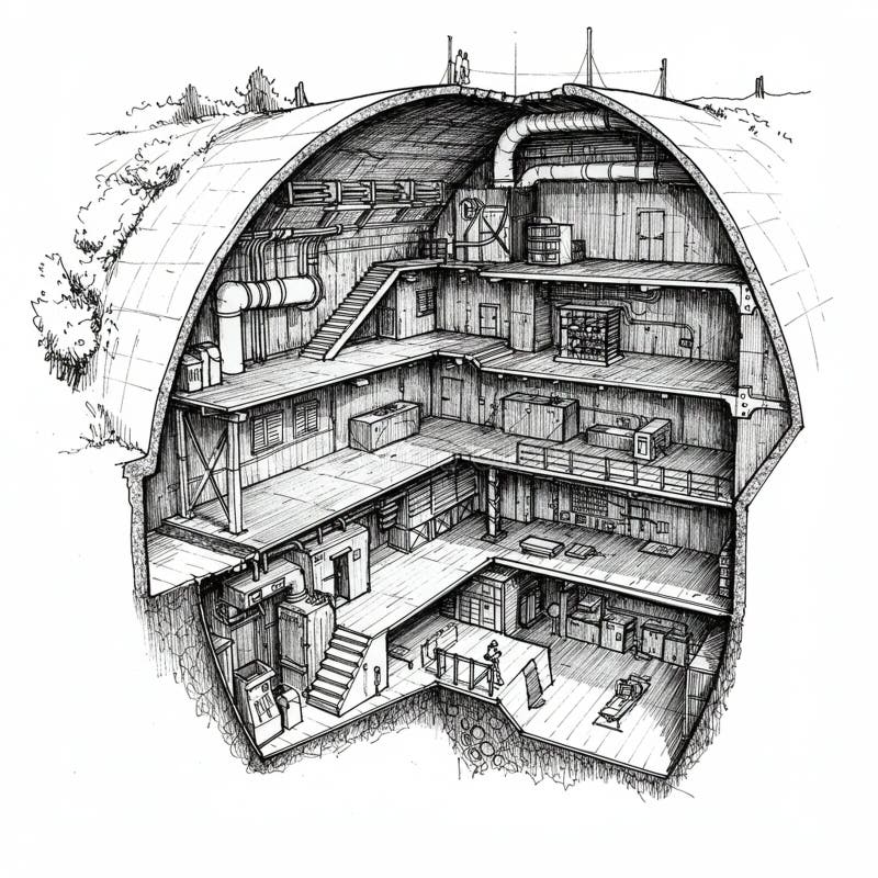 Cross-section Drawing of an Underground Bunker Shows Multiple Levels ...