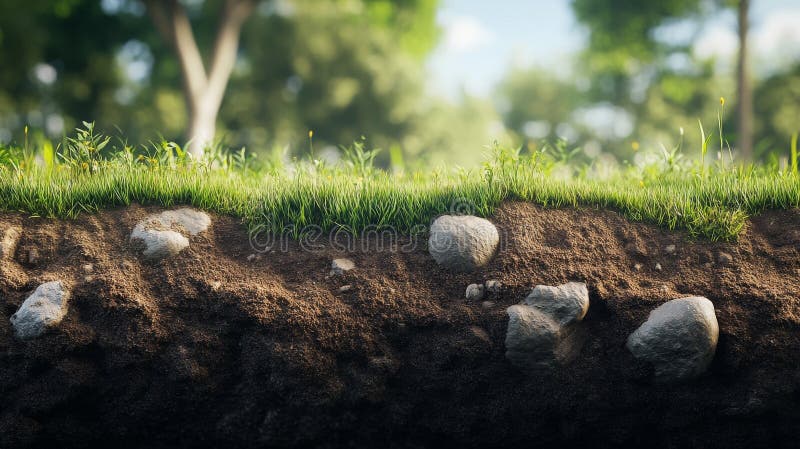 Cross Section of Earth with Grass and Rocks, Nature and Geology Concept ...