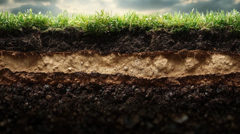 Cross-section of Earth with Grass and Soil Layers Showing Rich ...