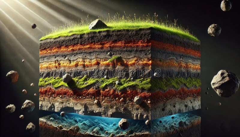 Cross-section of Earth Layers with Soil, Rock, and Underground Water ...