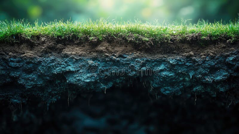Cross-section of Earth Showing Grass, Soil, and Rocks in Sunlit Outdoor ...