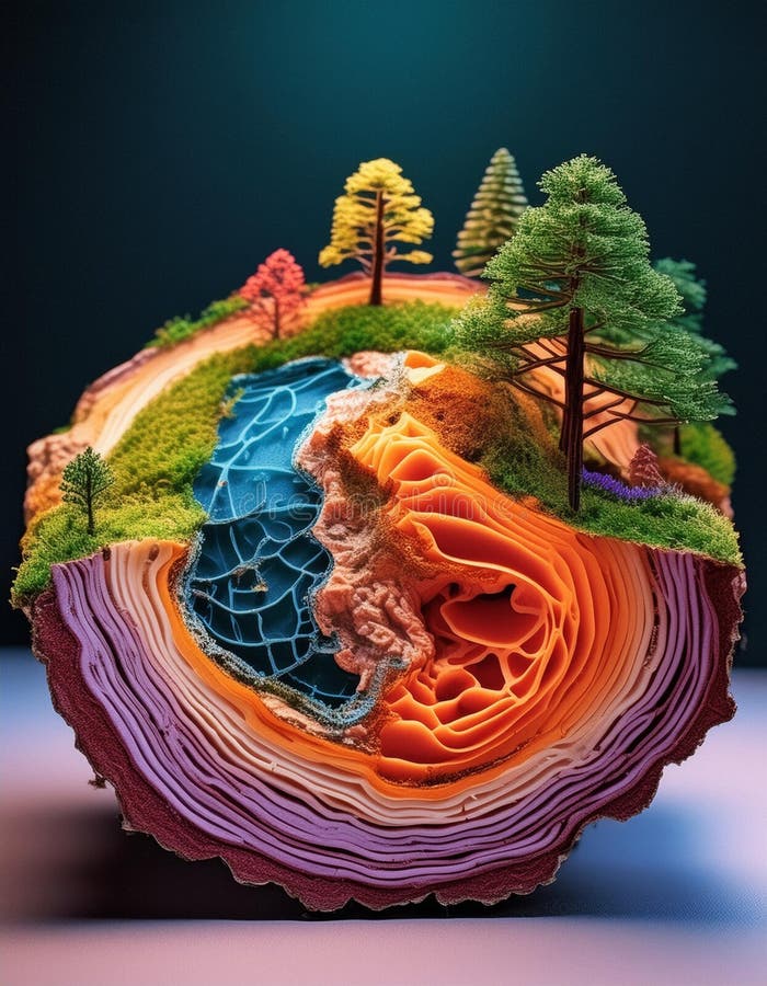 A Cross-section of the Earth Showing Layers and Hidden Ecosystems Stock ...