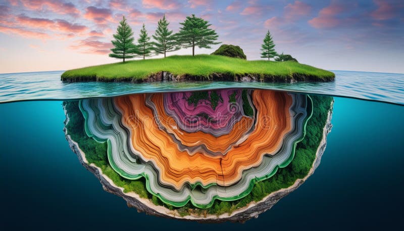 A Cross-section of the Earth Showing Layers and Hidden Ecosystems Stock ...