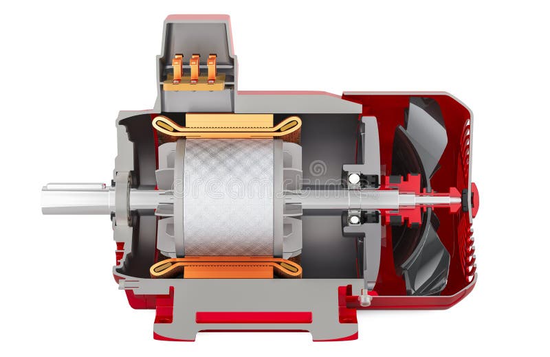 Cross Section of Electric Motor, Side View. 3D Rendering Stock ...
